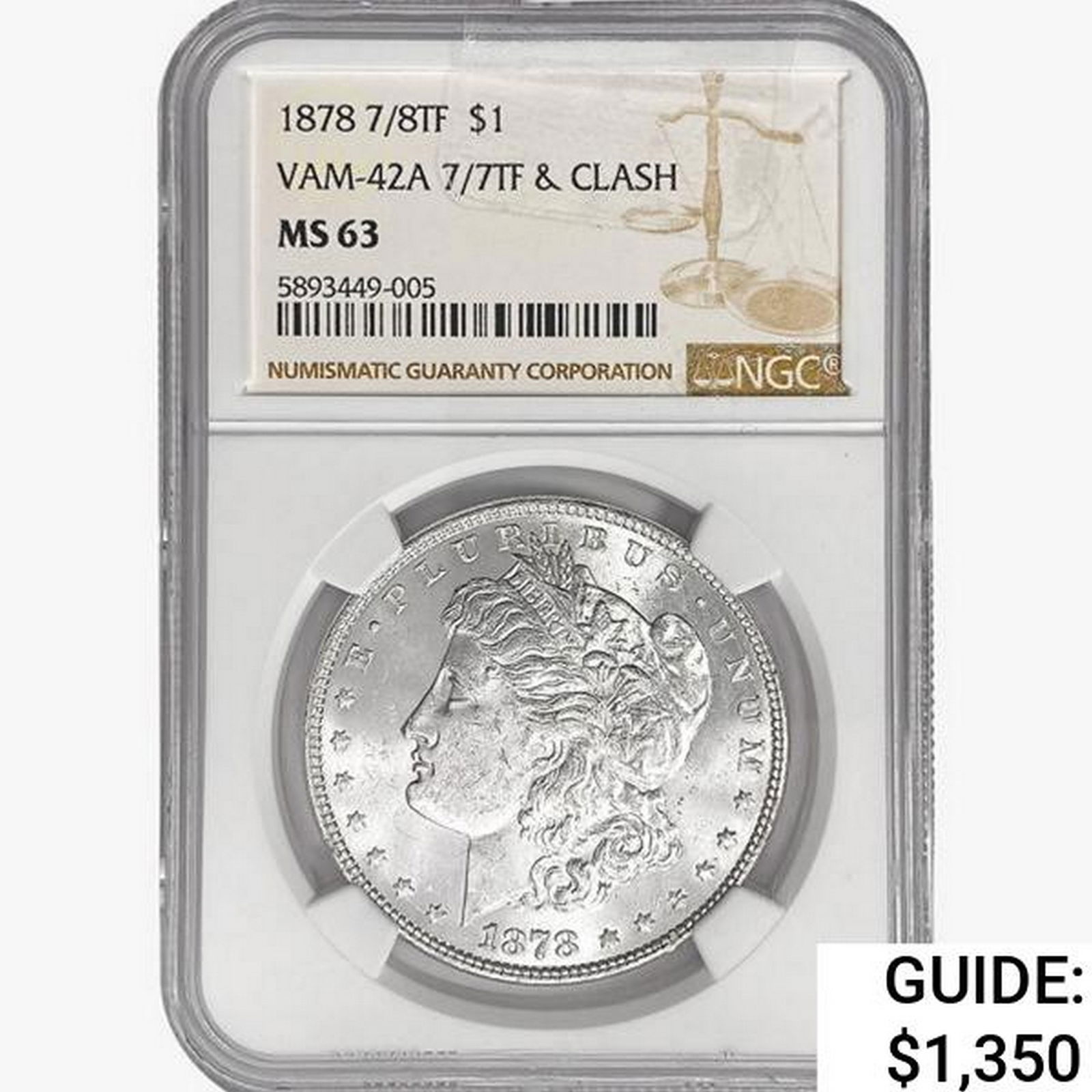 1878 7/8tf Morgan $1 Ngc Ms63 Vam-42a 7/7tf&clash Auction