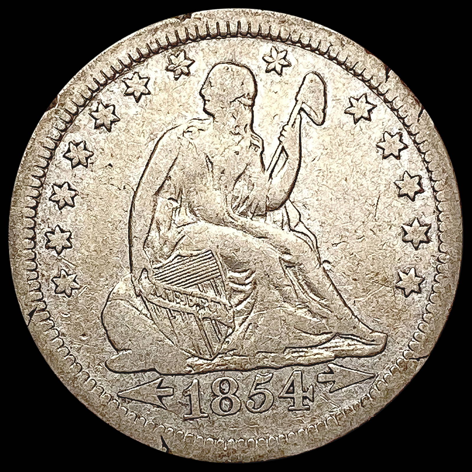 1854 Seated Liberty Quarter Nicely Circulated Auction