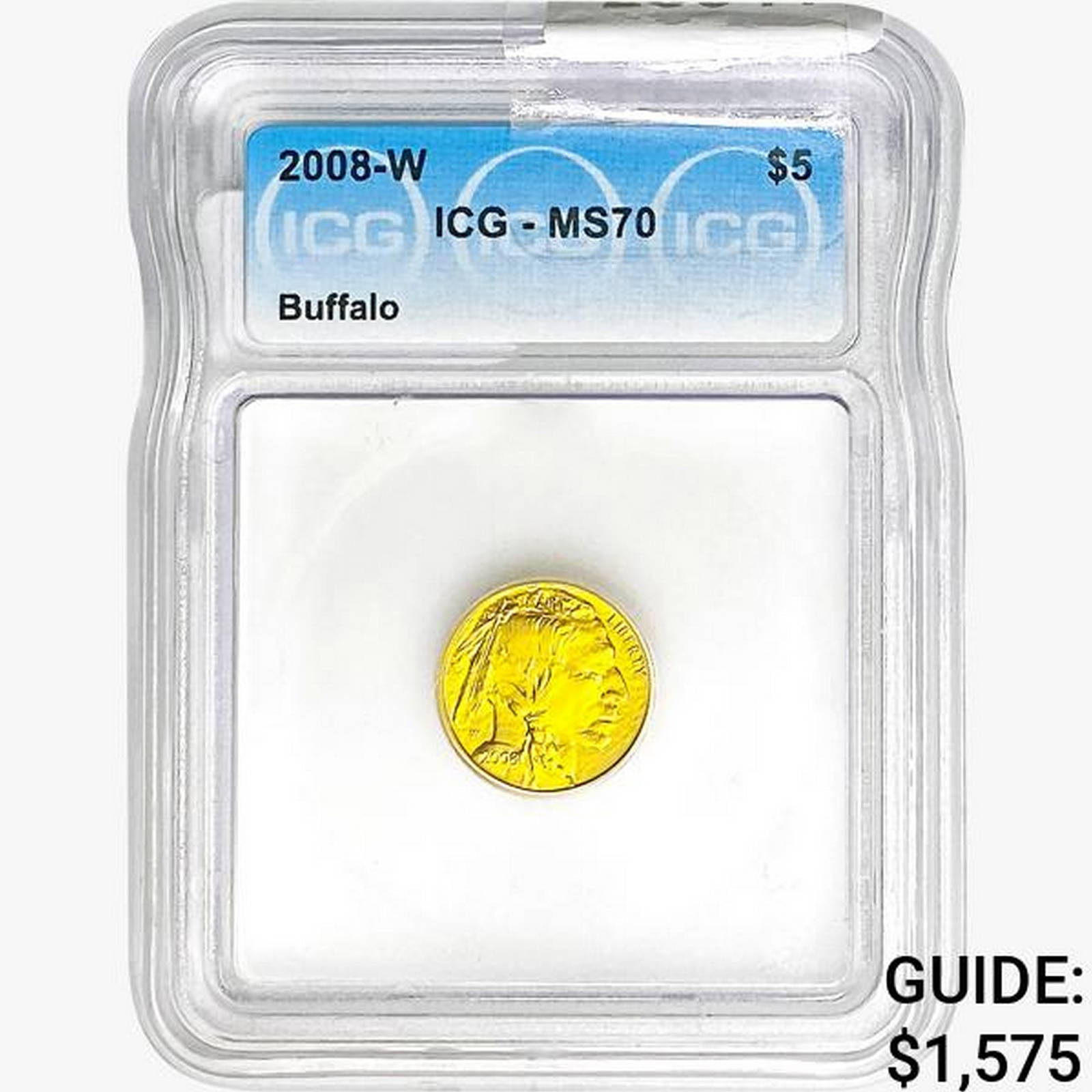 2008-w 1/10oz. Gold $5 Buffalo Icg Ms70 Auction