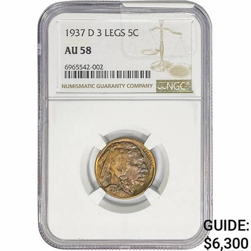1937 D Buffalo Nickel Ngc Au58 3 Legs