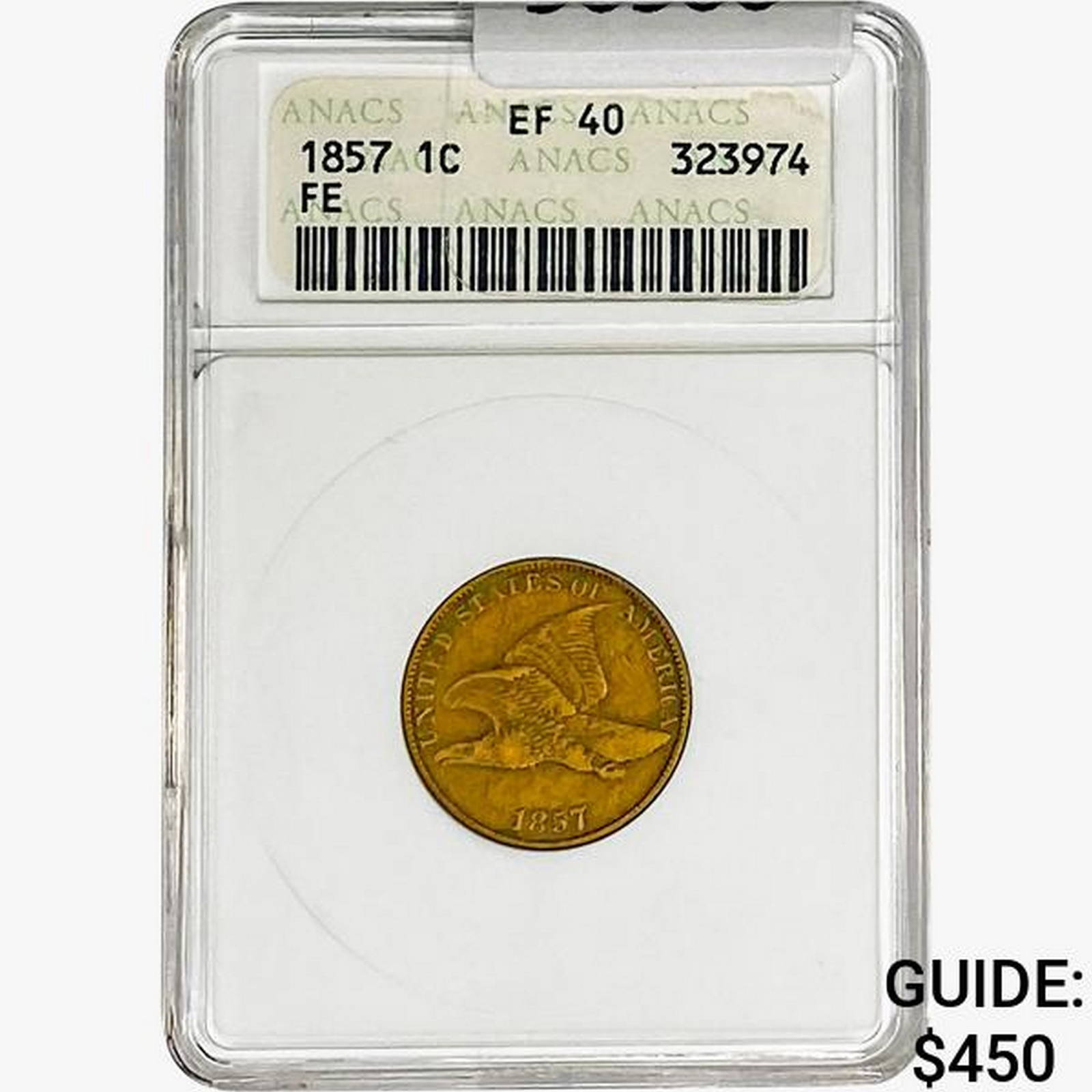 1857 Flying Eagle Cent Anacs Ef40 Auction
