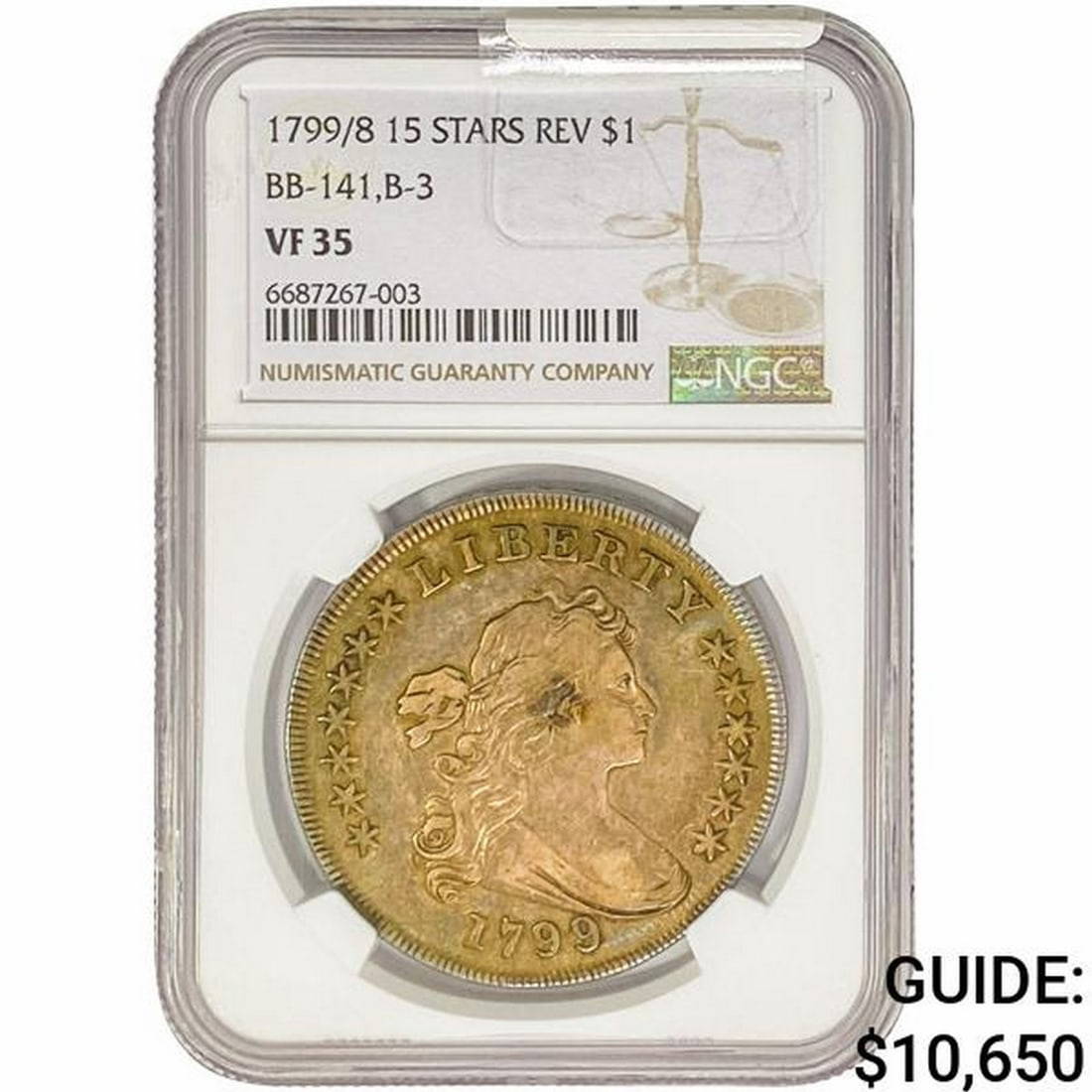 1799/8 Draped Bust Dollar Ngc Vf35 15 Stars Rev Bb-141,b-3 Auction