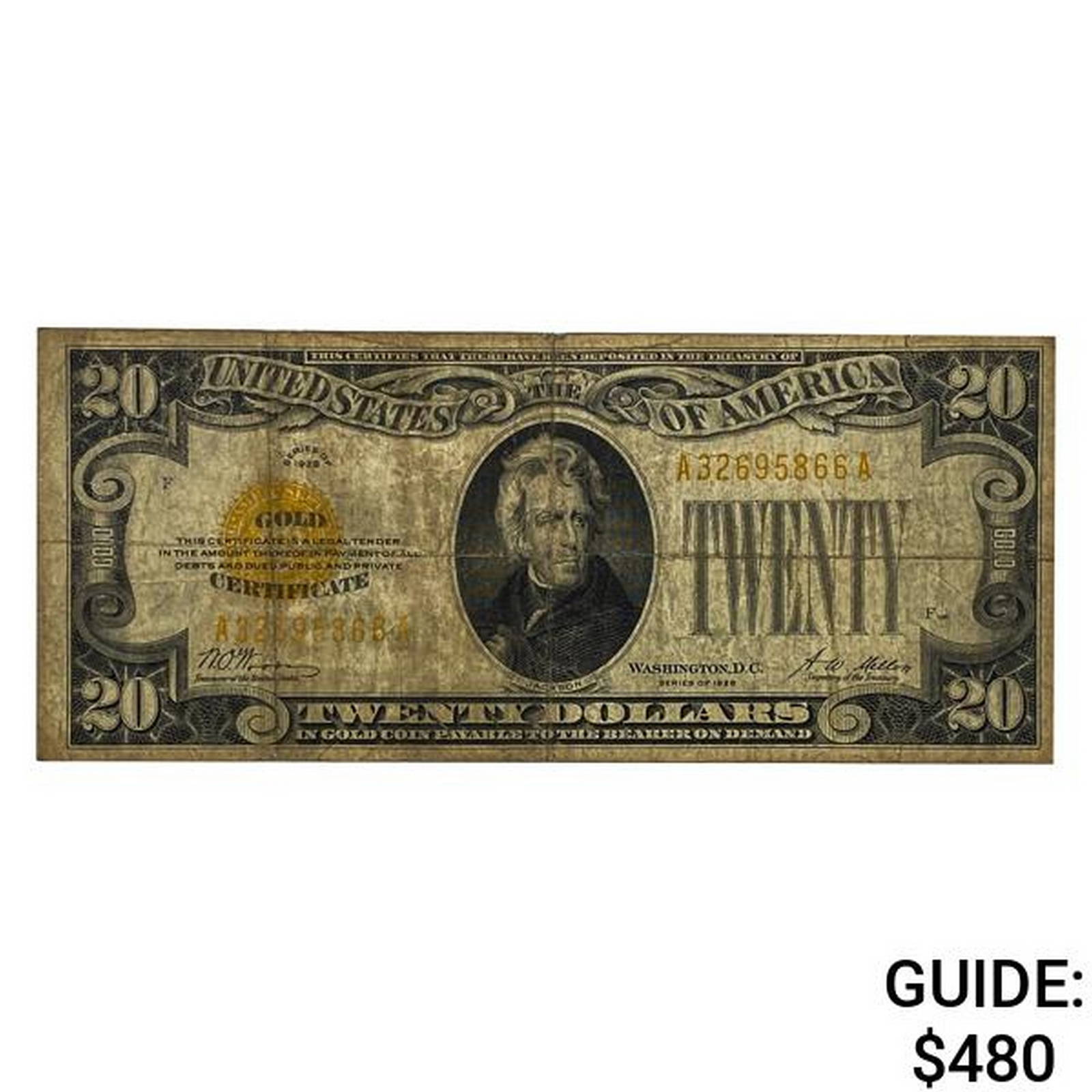 1928 $20 Gold Certificate Note Auction