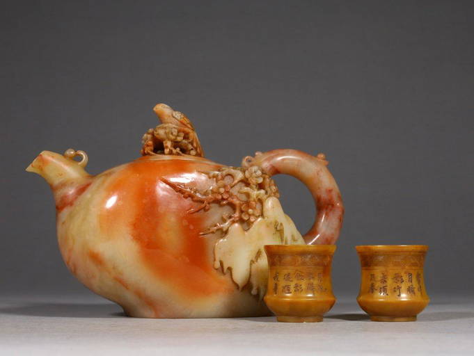 A Set Of Shoushan Stone Tea Set