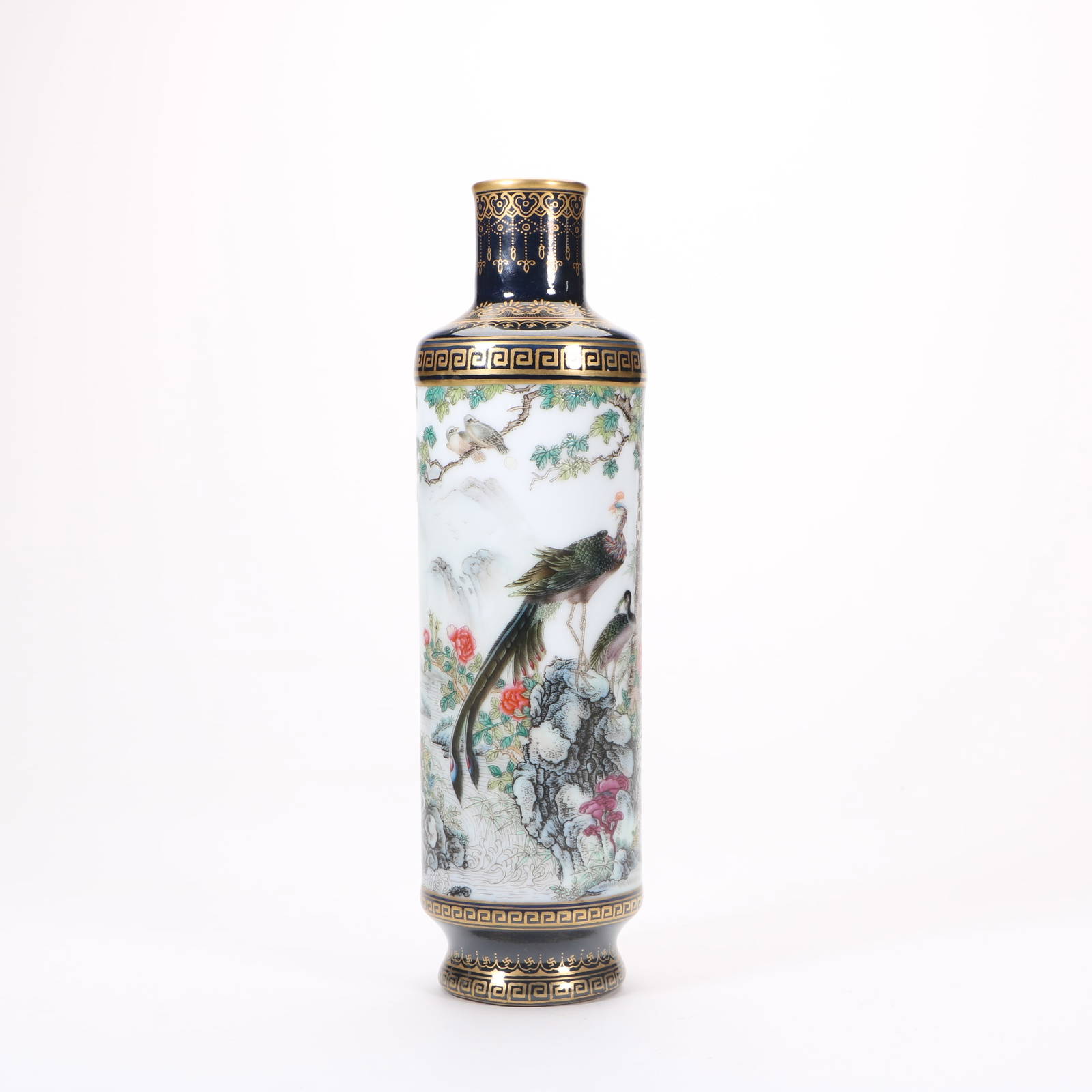 Blue Glaze And Gold-painted Flower And Bird Firecracker Vase Auction