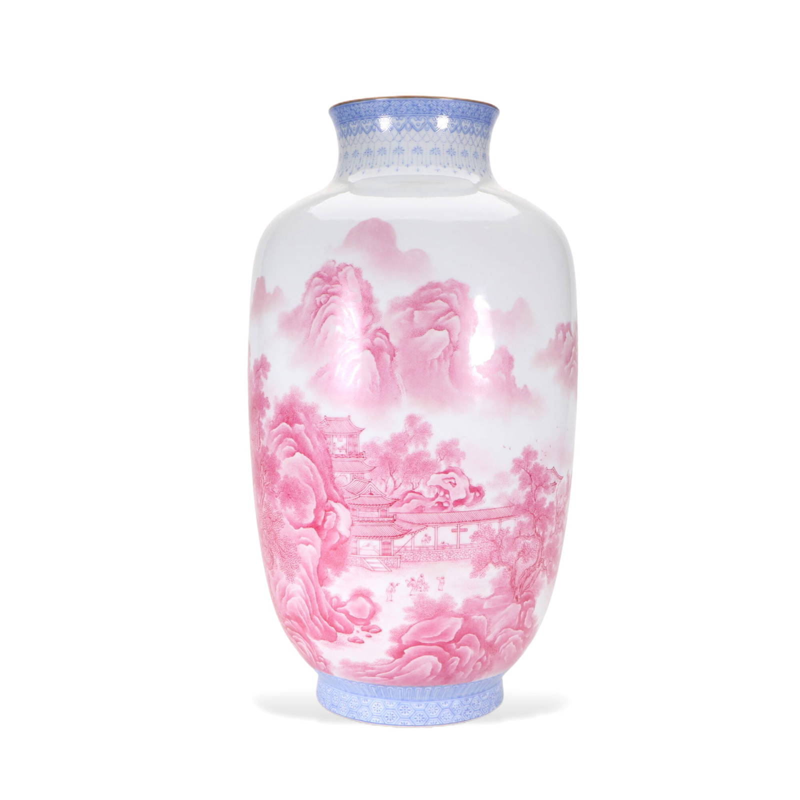 Pink Red Glaze Landscape Poetry Vase Auction
