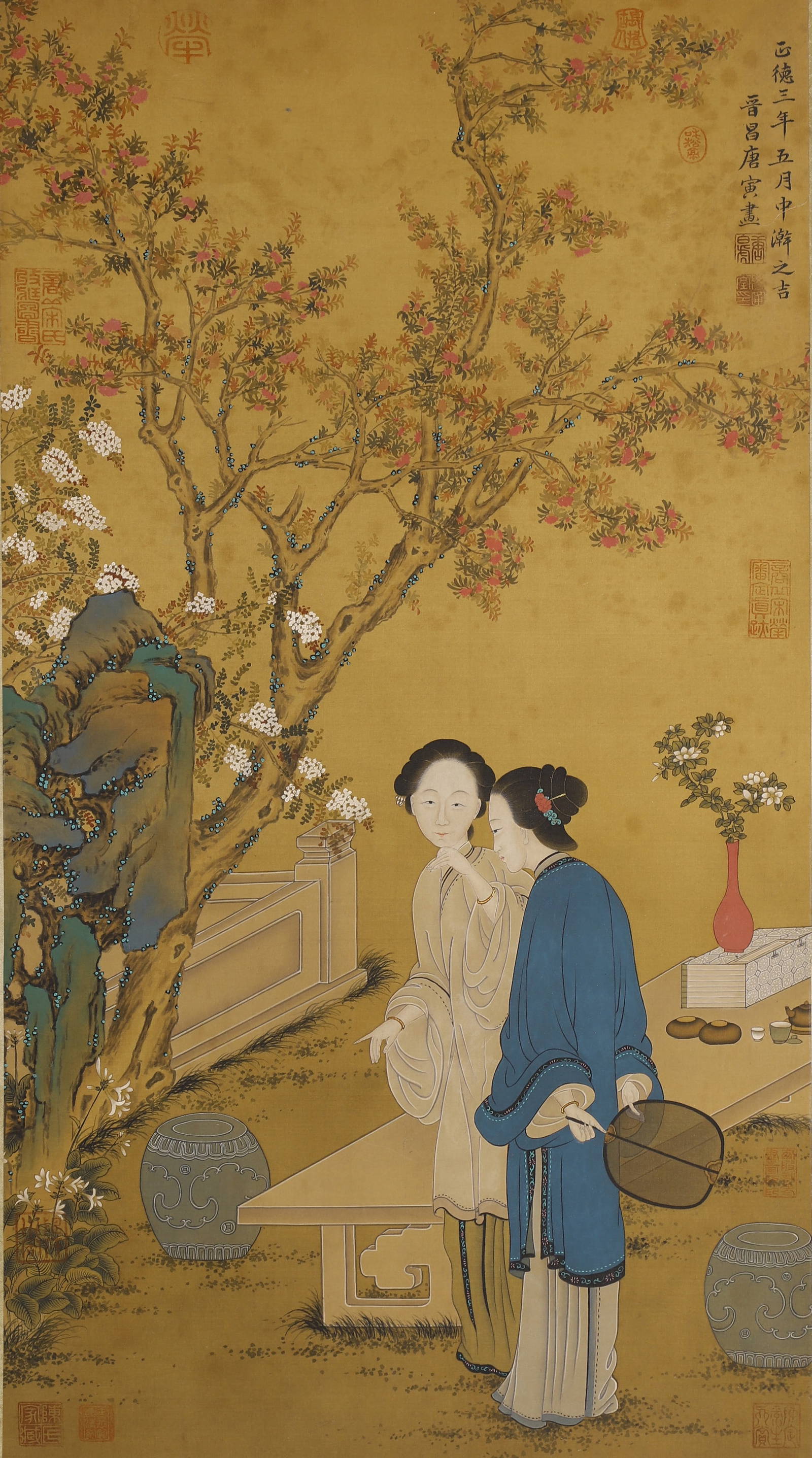 Tang Yin Mark Silk Hanging Scroll Auction