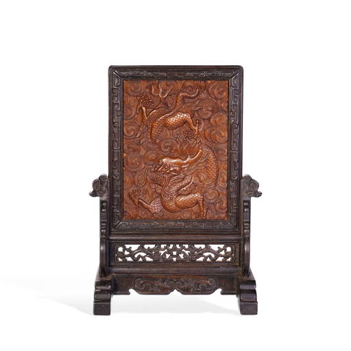 Qing Dynasty Rosewood Inlaid With Nanmu Carved With Dragon Pattern ...