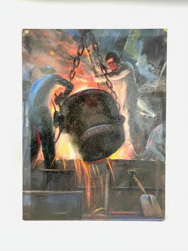 Original Industrial Foundry Painting on Board - Sep 27, 2021 | Antique ...