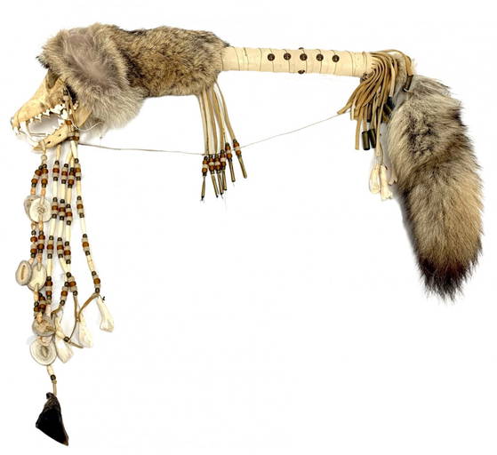 Native American Medicine Man Rattle Skull W/ Fur