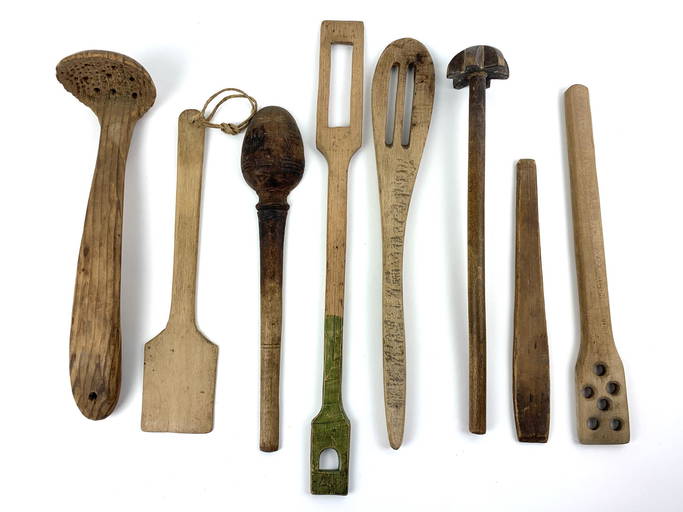 Early Antique Wood Primitive Kitchen Utensil Tools