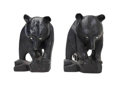 Cast Iron Black Bear Fireplace Andirons