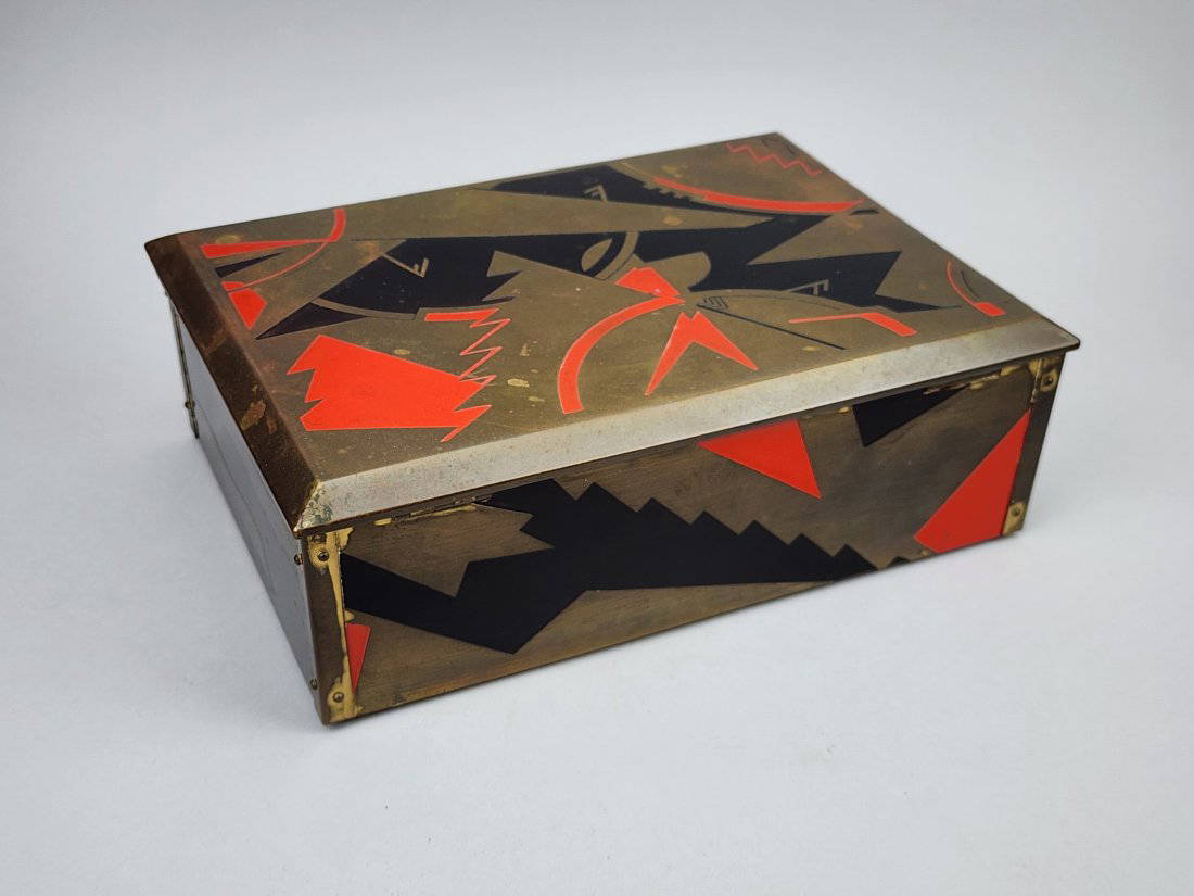 Art Deco Abstract Etch-art Dress Box Chest In Enamel & Brass Auction