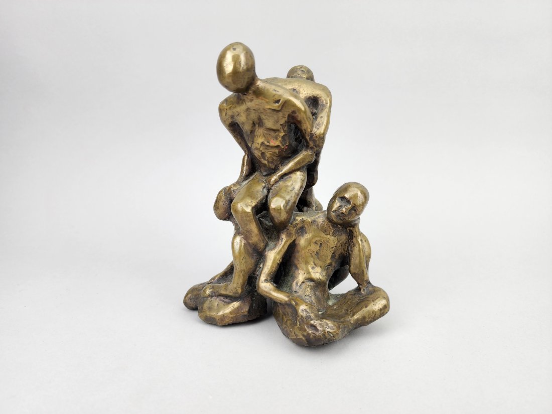 Solid Bronze Stylized Modernist Tangled Human Form Sculpture