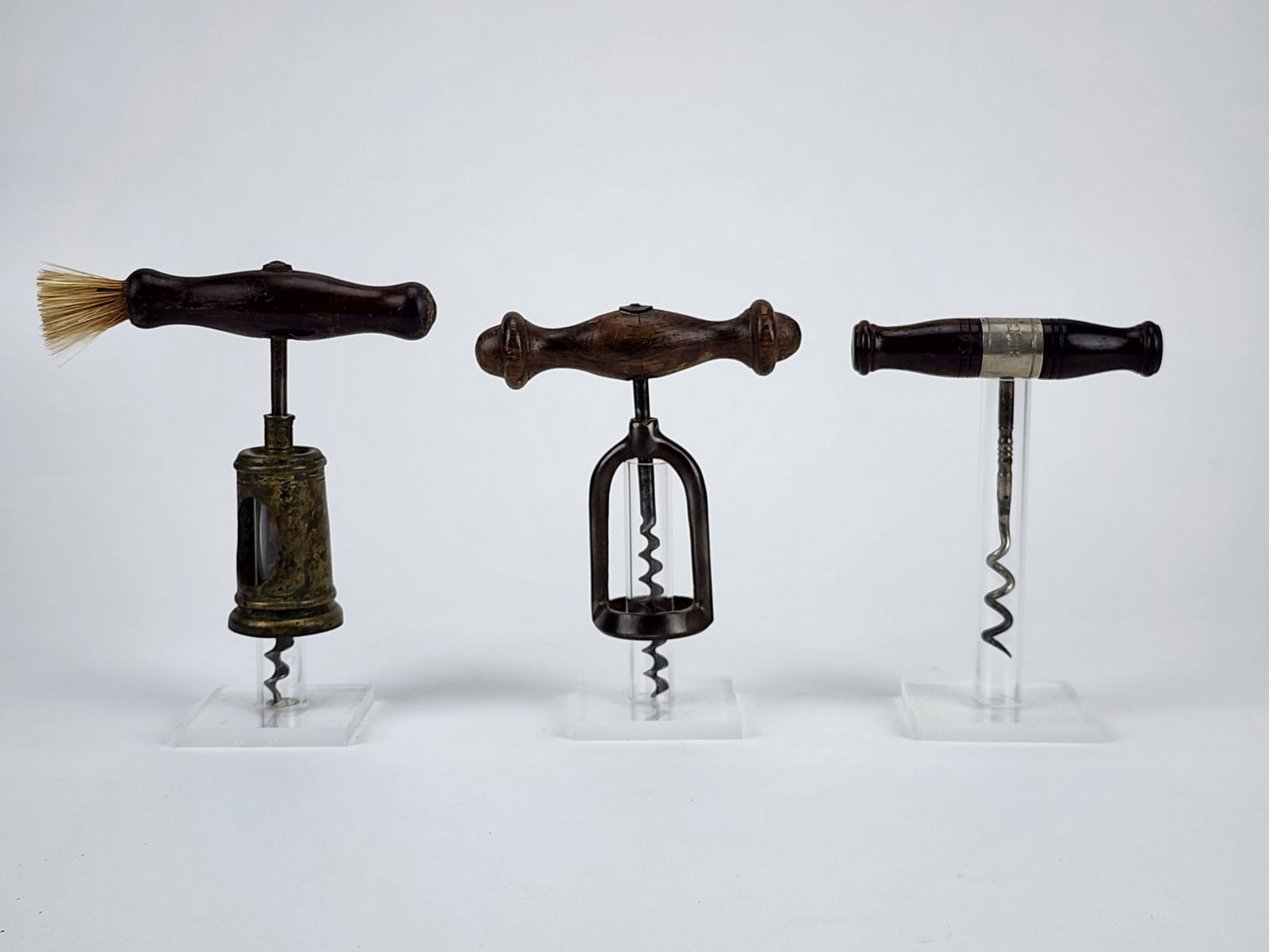 Antique Corkscrews Wood Handle W/stands