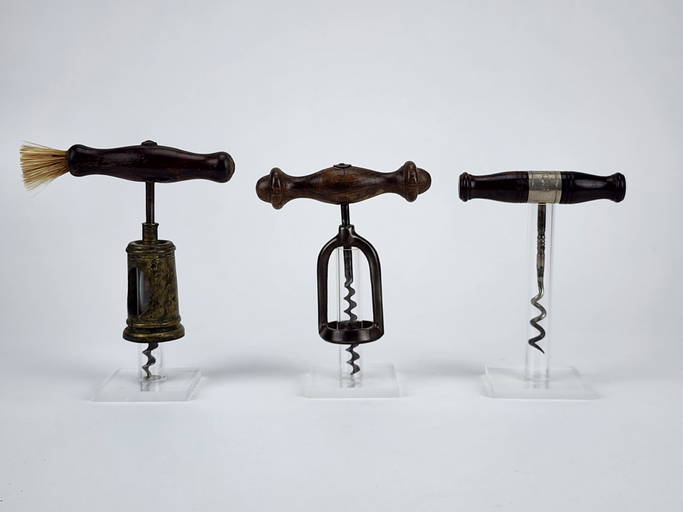 Antique Corkscrews Wood Handle W/stands