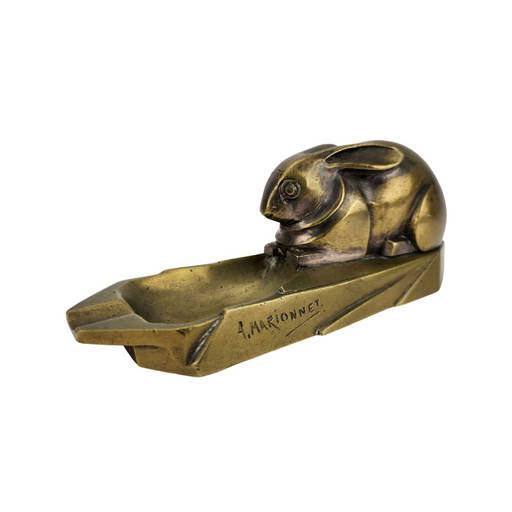 French Art Deco Bronze Rabbit Ashtray