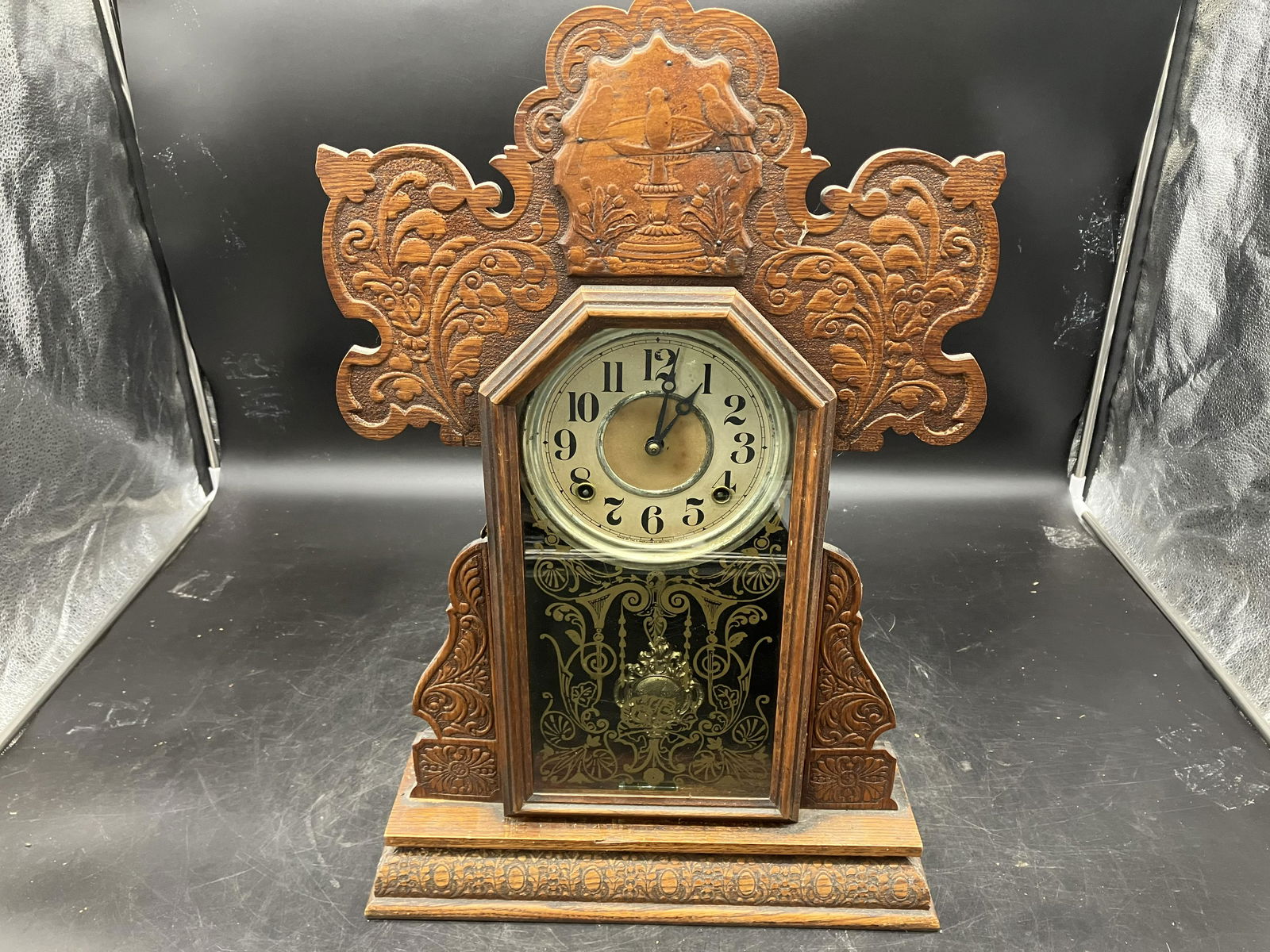 Oak Ingraham Gingerbread Mantle Clock
