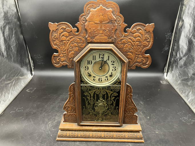 Oak Ingraham Gingerbread Mantle Clock