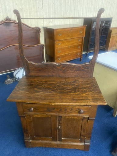 Antique Oak Washstand W/towel Bar