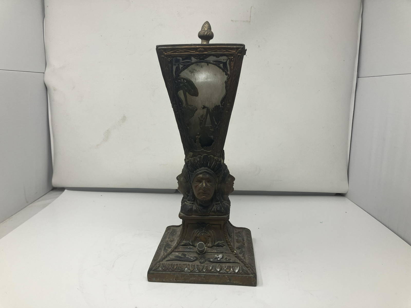 Antique Reverse Painted Indian Head Lamp Auction