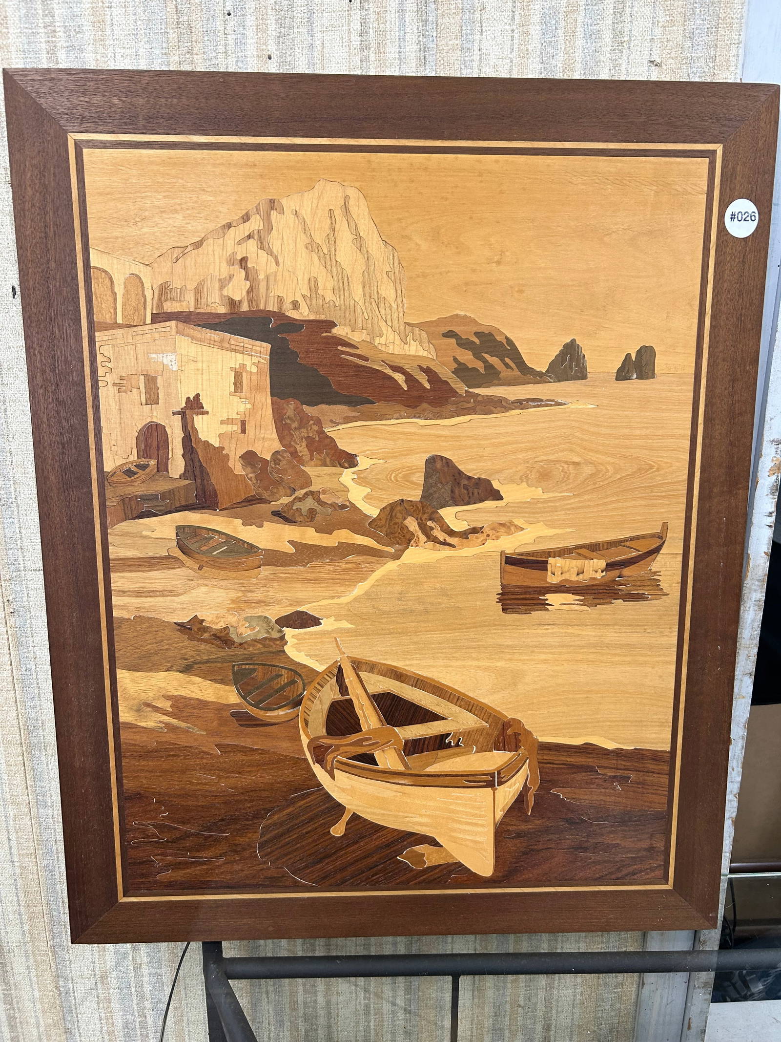 Vintage Mid Century Wood Inlay Artwork Auction