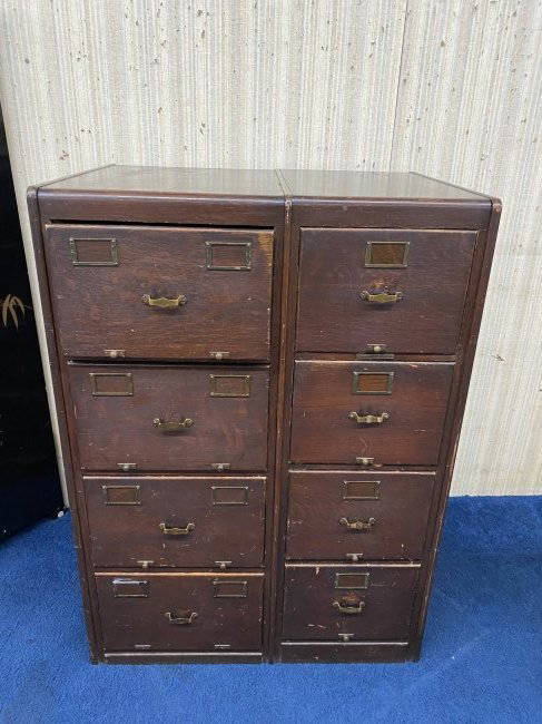 Antique Oak Double File Cabinet Auction