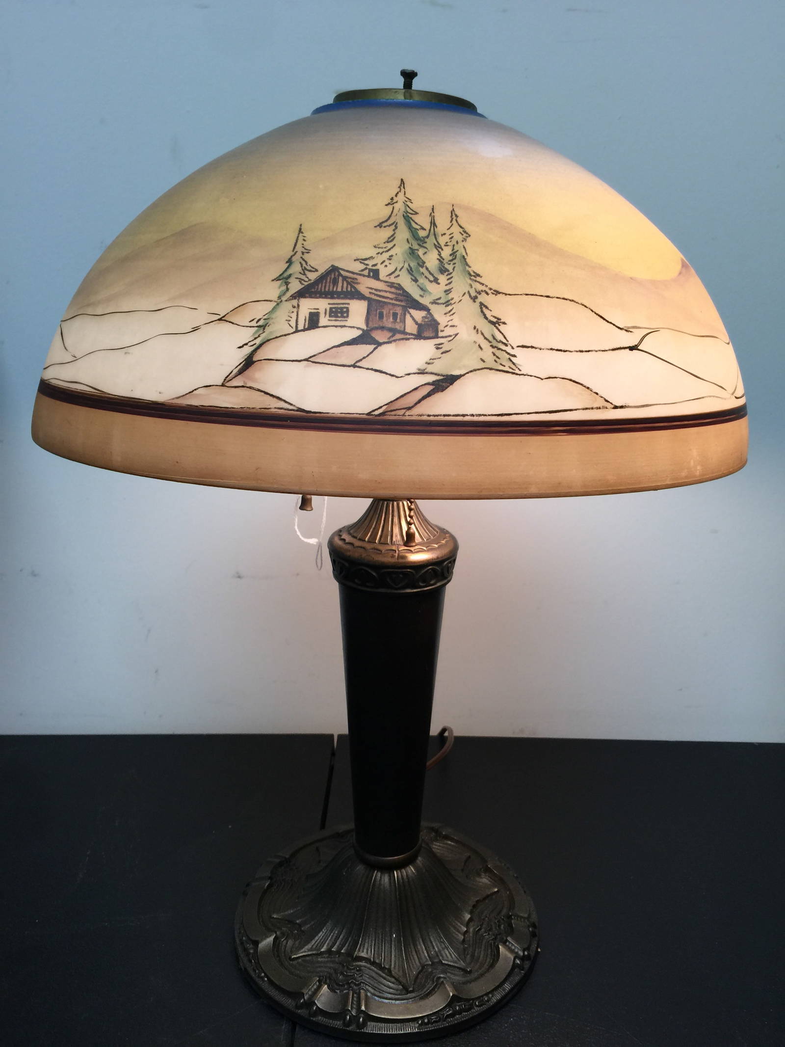 Antique Reverse Painted Lamp Auction