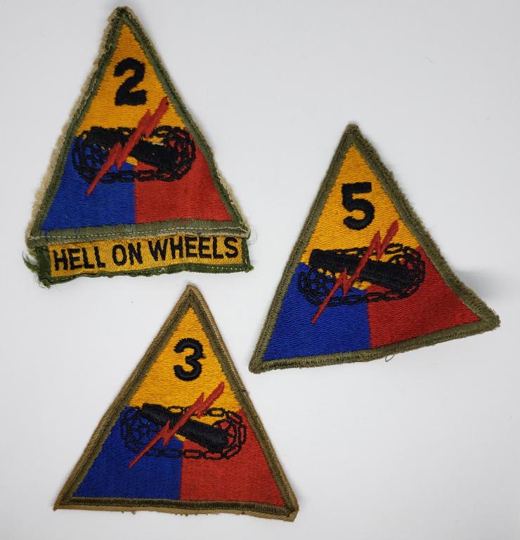 3 Wwii Us Army Armored Div. Patches 2nd, 3rd, 5th