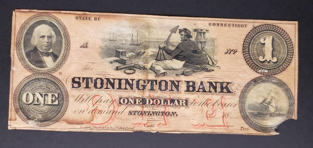 1800's The Stonington Bank $1 Note