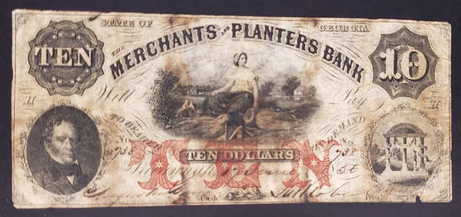 1856 $10 The Merchants And Planters Bank