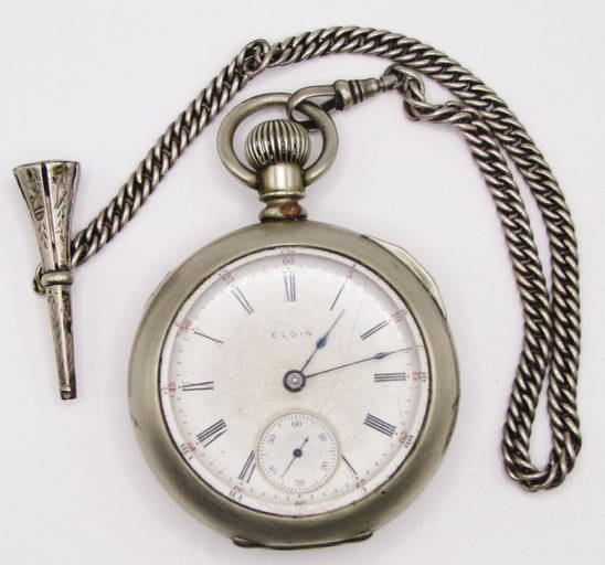 1892 Elgin Open Face Pocket Watch W/chain