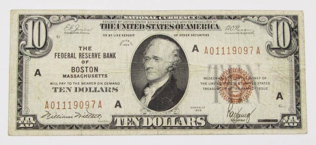1929 $10 National Currency Boston Ma