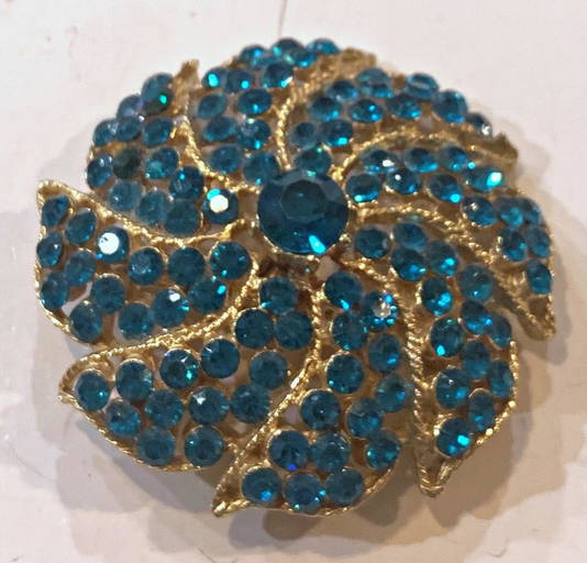 Weiss Blue Rhinestone Pinwheel Brooch