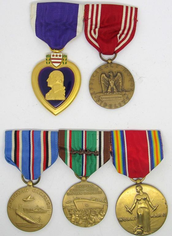 (5) Military Medals: Purple Heart, Good Conduct,