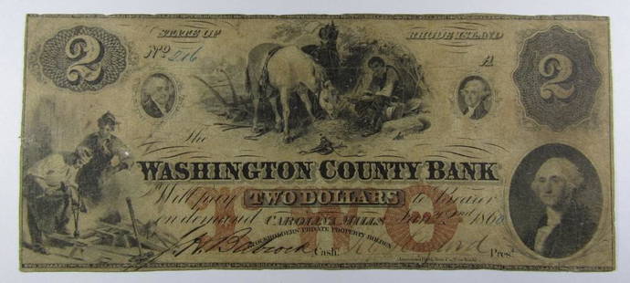 (2) 1860's $2 Provdience, Rhode Island Bank Note