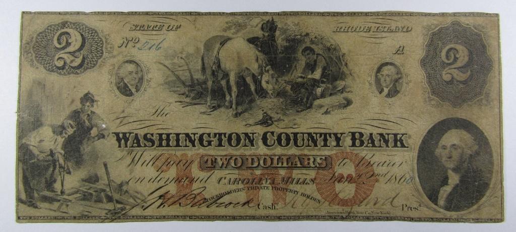 1860 $2 Washington County Bank Note