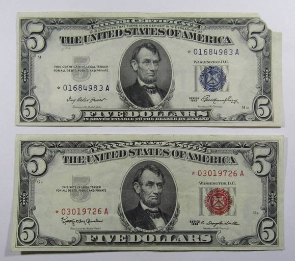 (2) $5 "star Note" 1953 Silver Cert & 1963