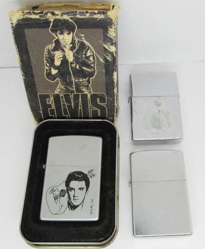 2000 Elvis Zippo Lighter Plus (2) Silver Tone