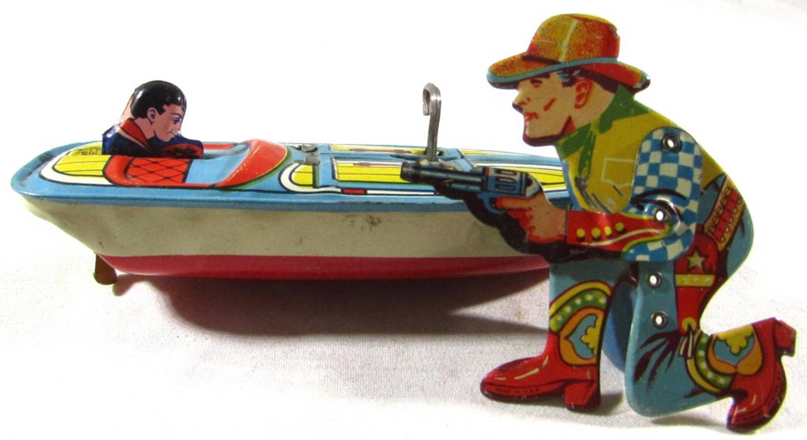 J Chen Wind Up Boat & Tin Gunman Clicker Auction