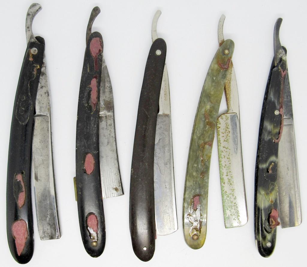 (5) Antique Straight Razors Auction