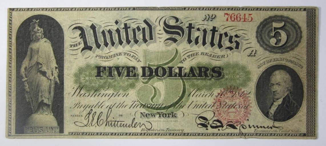 1862 $5 U.s. Treasury Demand Note