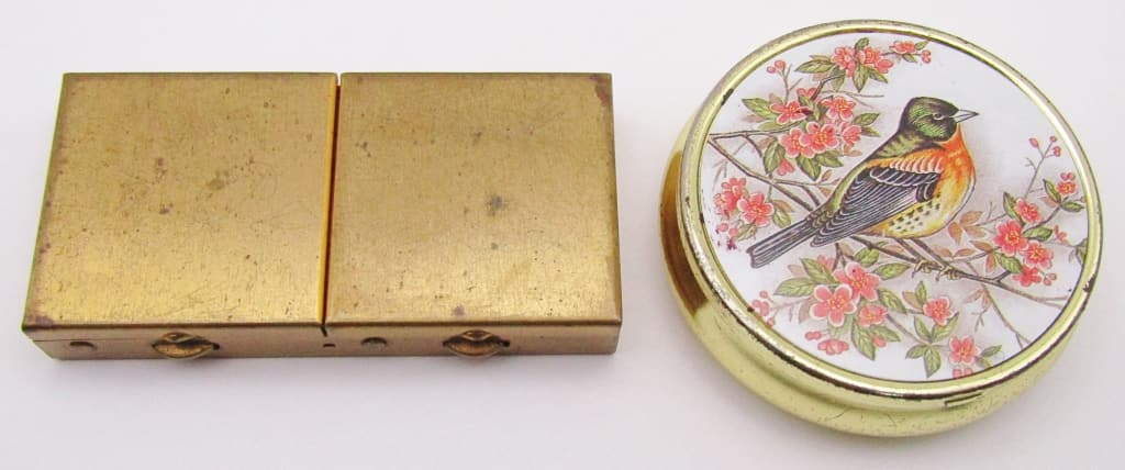 2 Vintage Pill Boxes; Double British Pill Box & Auction