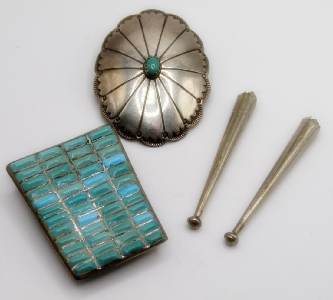 (2) Sterling / Turquoise Bolo Tie Slides Auction