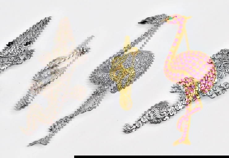 Pink Flamingo Rhinestone Pin / Alligator