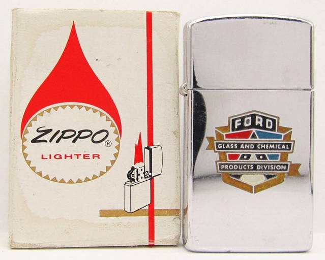 1962 Unfired Slim Advertising Zippo Ford Carlite