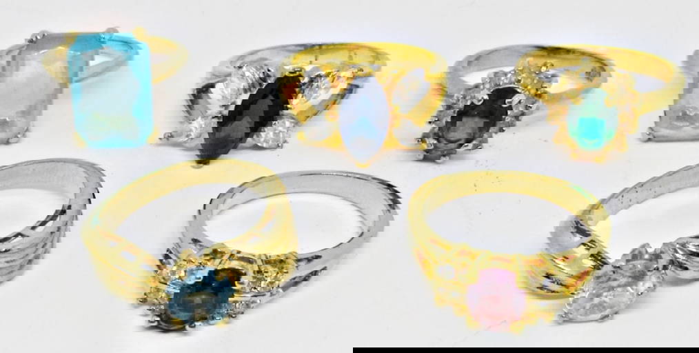(5) Color Stone Gold Tone Women Rings