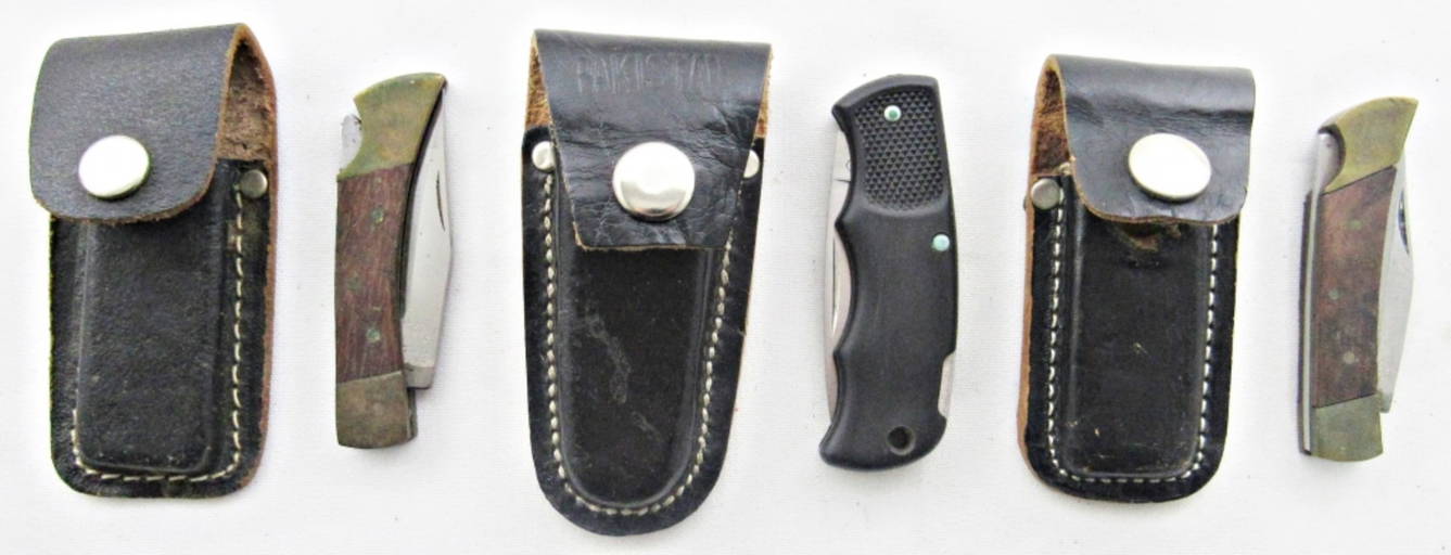 (3) Lock Back Knives In Sheaths