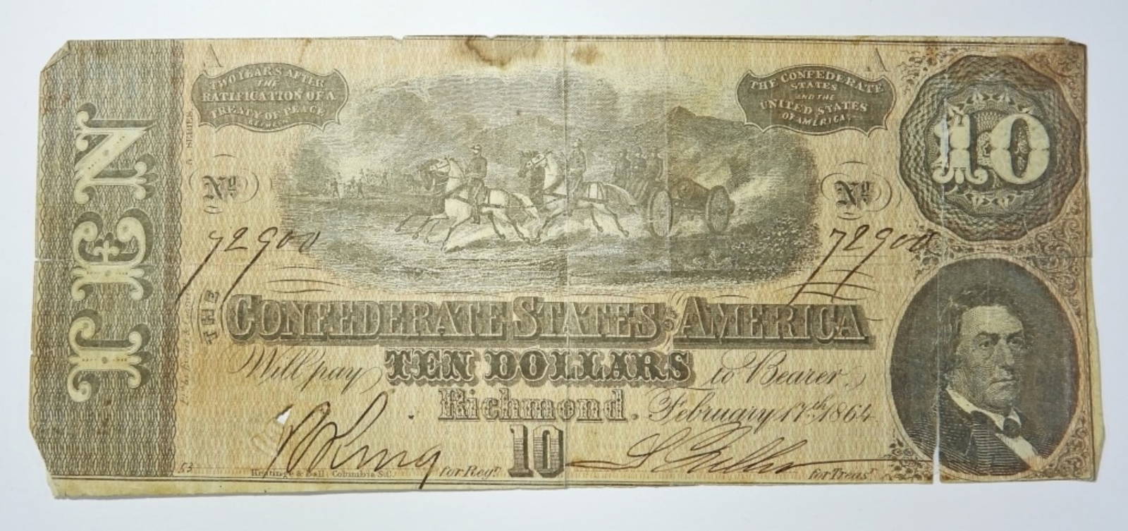 1864 $10 Confederate Note Auction