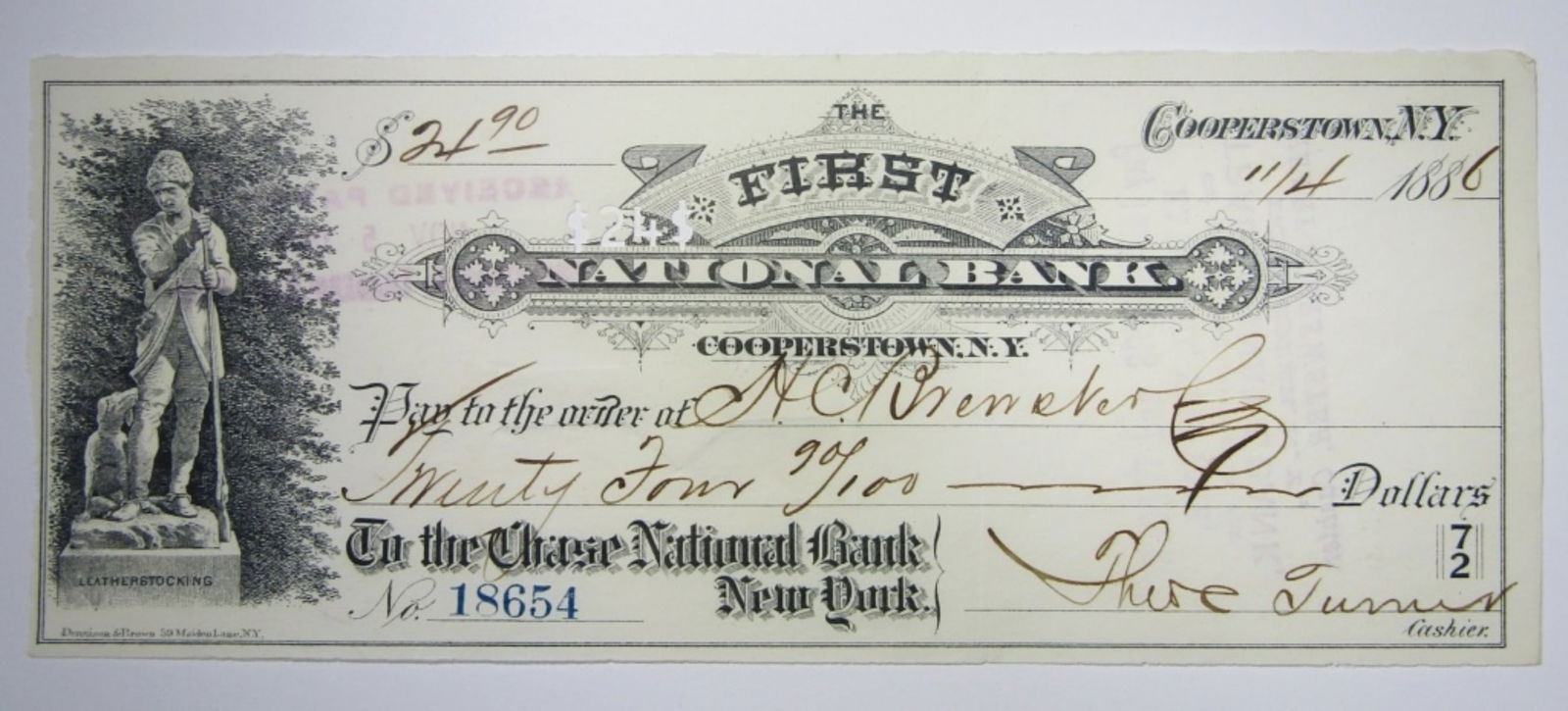 1886 $24.90 First National Bank Check Auction